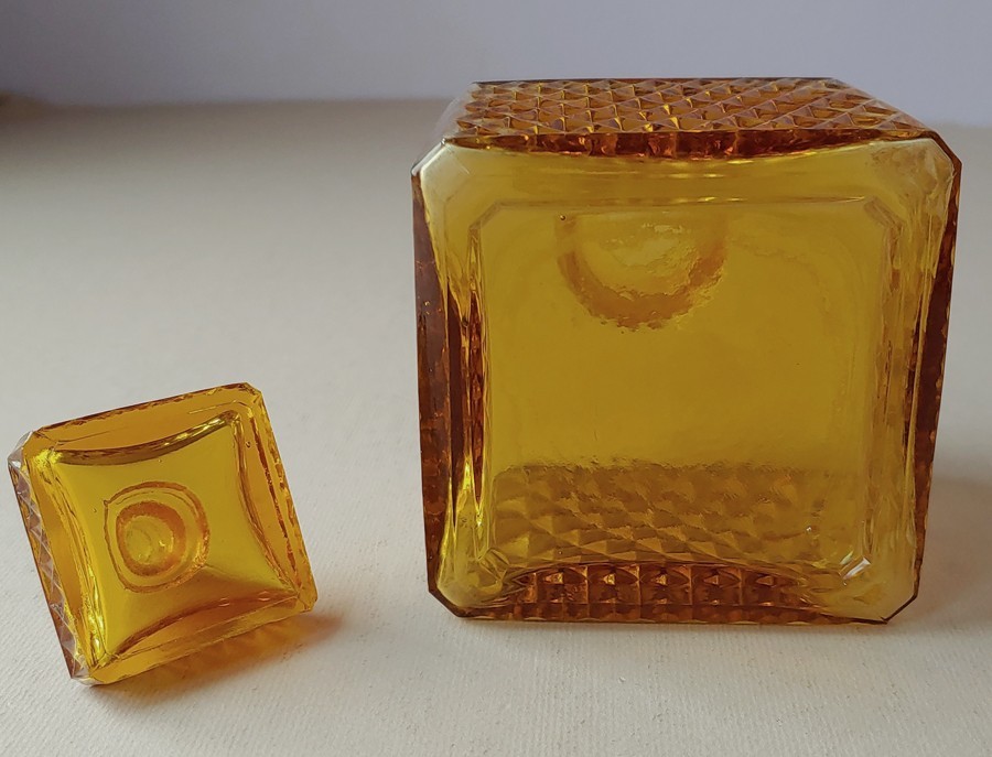 Vintage Amber Glass Decanter w/Stopper Square Diamond Point 5"tall | eBay
