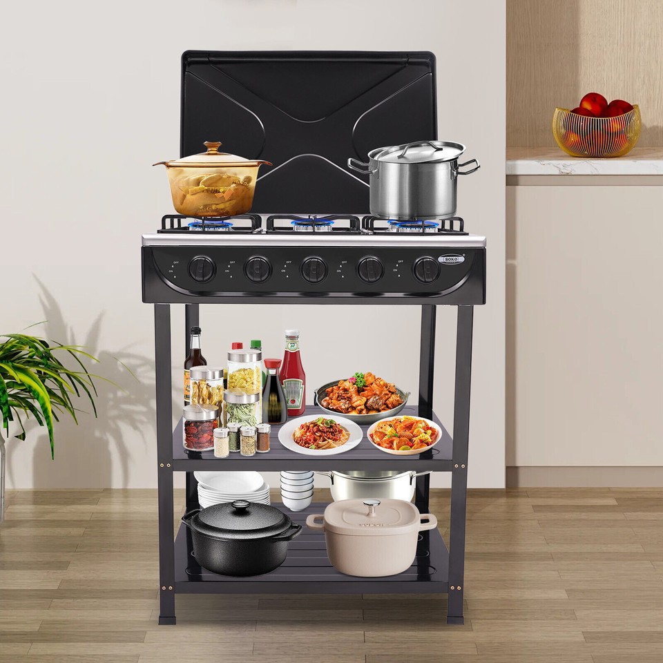 5-Burner Natural Gas Stove for Outdoor Cooking with Storage Racks | eBay