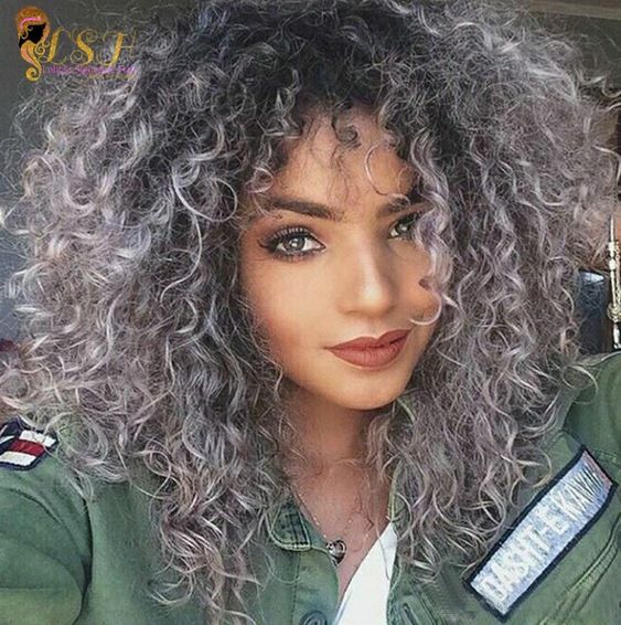 Afro Kinky Curly Synthetic Short Curly Wig For Women With Bangs Mixed ...