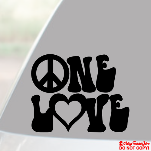 ONE LOVE Vinyl Decal Sticker Car Window Wall Bumper Peace Symbol Heart ...