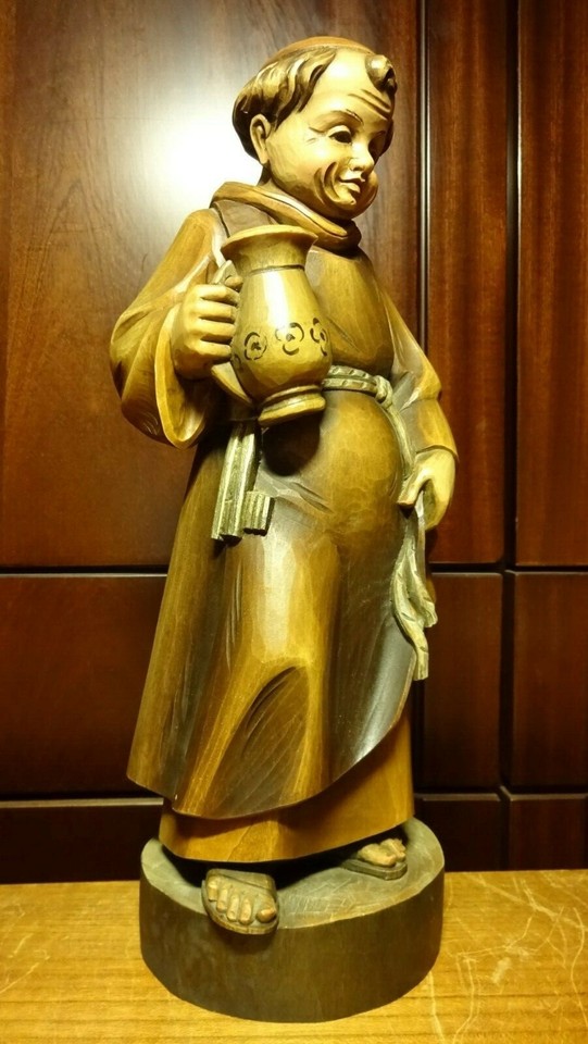 13" HAND CARVED WOOD CATHOLIC MONK FRIAR BROTHER CONRAD STATUE FIGURE ...
