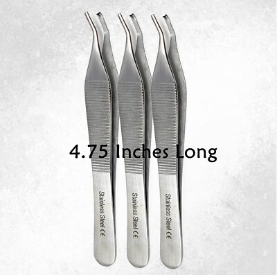 3x Adson Kocher 1x2 Rat Tooth Forceps 4.75" Curved Jaws Stainless Steel ...