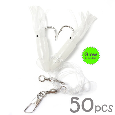 50pks 3" Fishing Rock Cod Rig Twin Bulb Squids Rock fish Lure Glow in ...