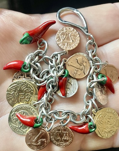 Enamel HOT Chili Pepper & World Coins Sterling Silver/Copper CHARM ...