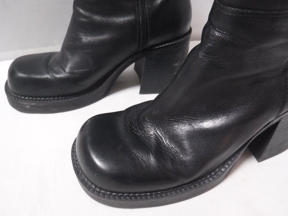 GA3 VTG 90s Y2K Nine West Black Leather Chunky Platform Heel Boots ...