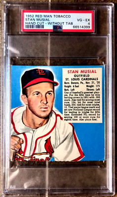 1952 Red Man Baseball Card No Tab Stan Musial (HOF) Saint Louis ...