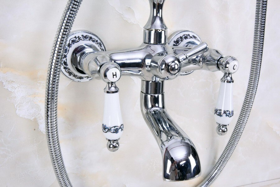 Polished Chrome Brass Ceramic Bathroom Claw foot Tub Faucet Mixer tap ...