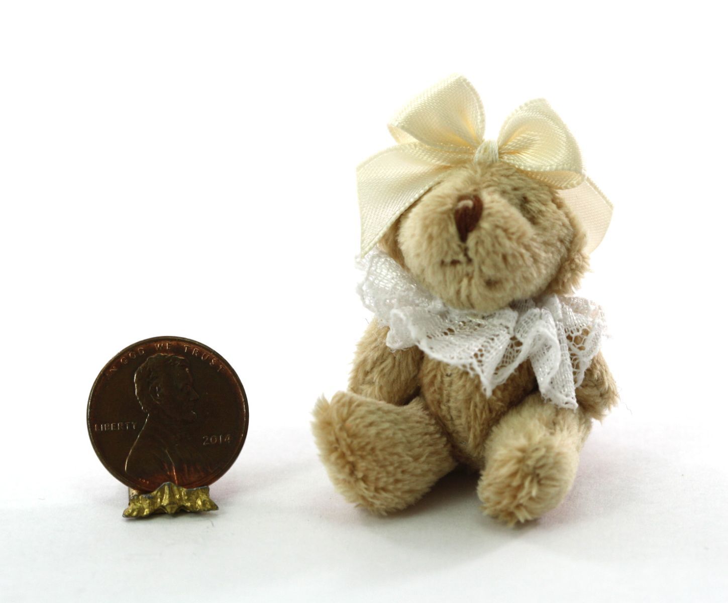 Dollhouse Miniature 1:12 Soft and Fuzzy Teddy Bear with Lace Collar and ...
