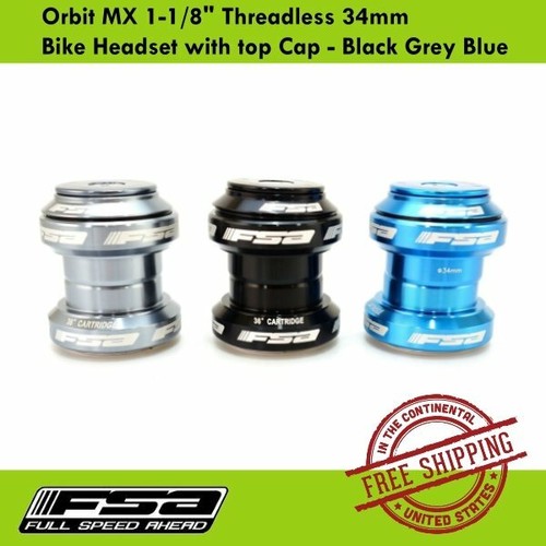 FSA Orbit MX 1-1/8" Threadless 34mm Bike Headset with top Cap - Black Grey Blue | eBay