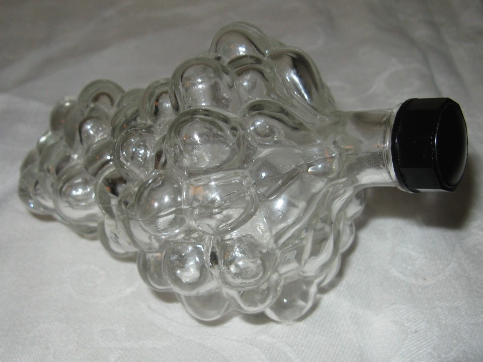Vintage Grape Cluster Bunch Clear Glass Bottle Wine Decanter Flask w ...