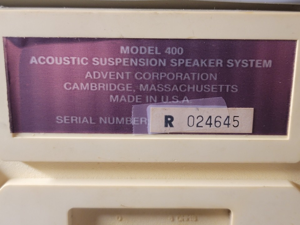 Vintage ADVENT Model 400 Acoustic Suspension Speaker System Set of 2 w ...