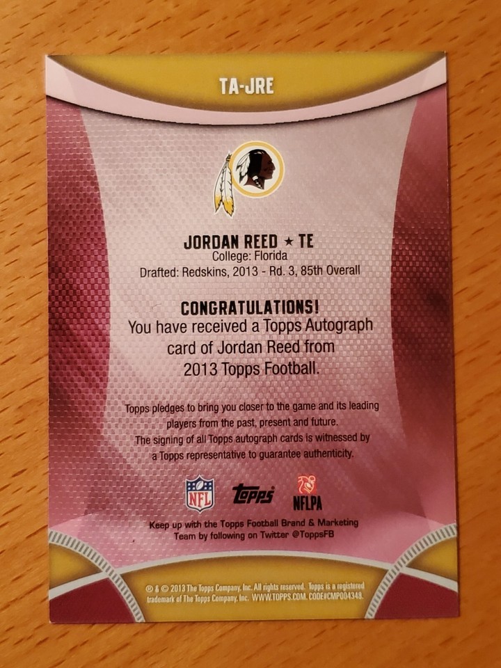 2013 Topps Autographs #317A Jordan Reed Florida Redskins Rookie TE | eBay