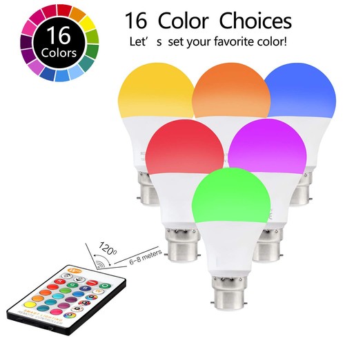 2x B22 RGB LED Bulb 10W Light 16 Colour Bayonet Lamp Changing Remote ...