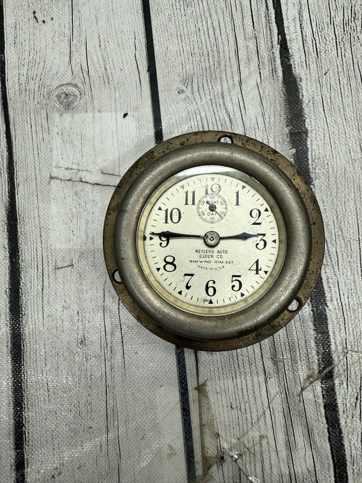 Antique 1912 Rim Wind Keyless PHINNEY WALKER Auto Car 8 Day Clock ...