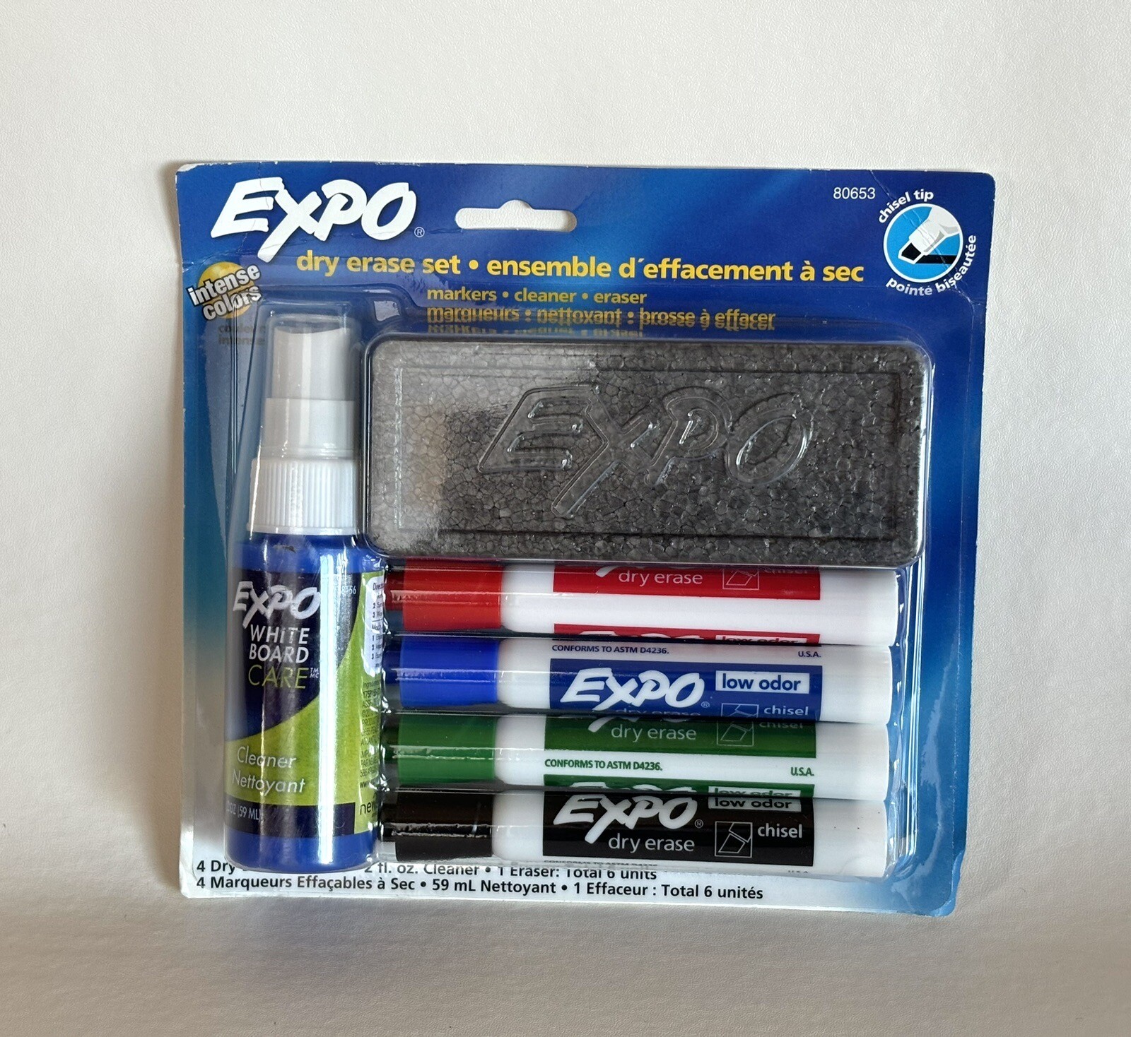 Expo Low Odor Dry Erase 4 Assorted Colors Marker Set w/ Chisel Tip ...