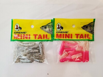 Creme 1.5" Mini Tail Soft Tube Crappie Panfish Lures Salt Pepper, Pink ...