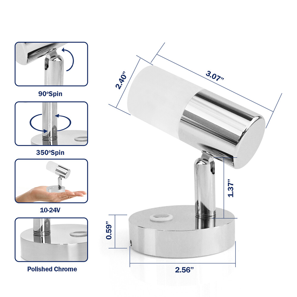 12V-24V Interior LED Spot Reading Light RV Boat Camper Bedside Dimmable ...
