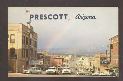 PRESCOTT ARIZONA DOWNTOWN STREET SCENE OLD CARS RAINBOW POSTCARD | eBay