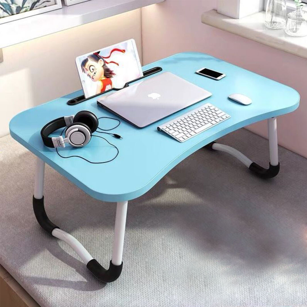SOGA 2X Blue Laptop Adjustable Foldable Mini Study Table with Notebook ...