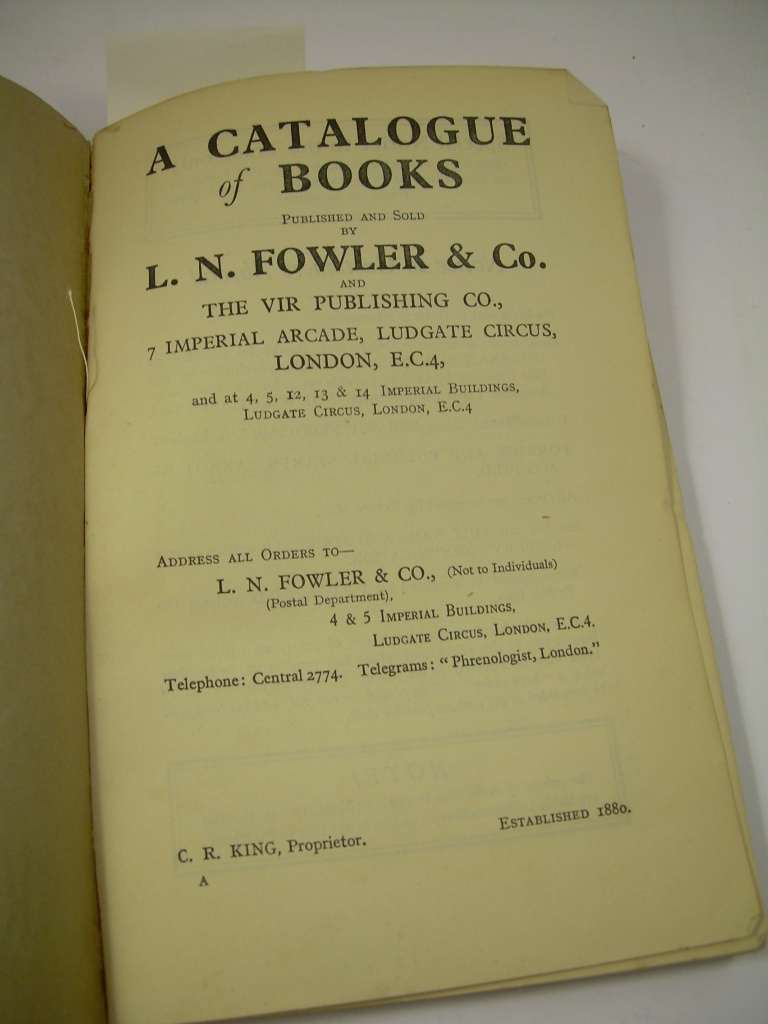 L N Fowler Co + Vir Publishing A CATALOGUE OF BOOKS 1914 1915 early ...