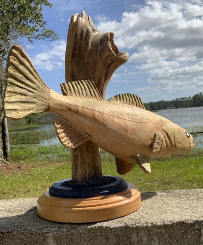Vintage WICKED WALLEYE Vic SCHOONOVER Original Wood Carved Fish Cabin ...
