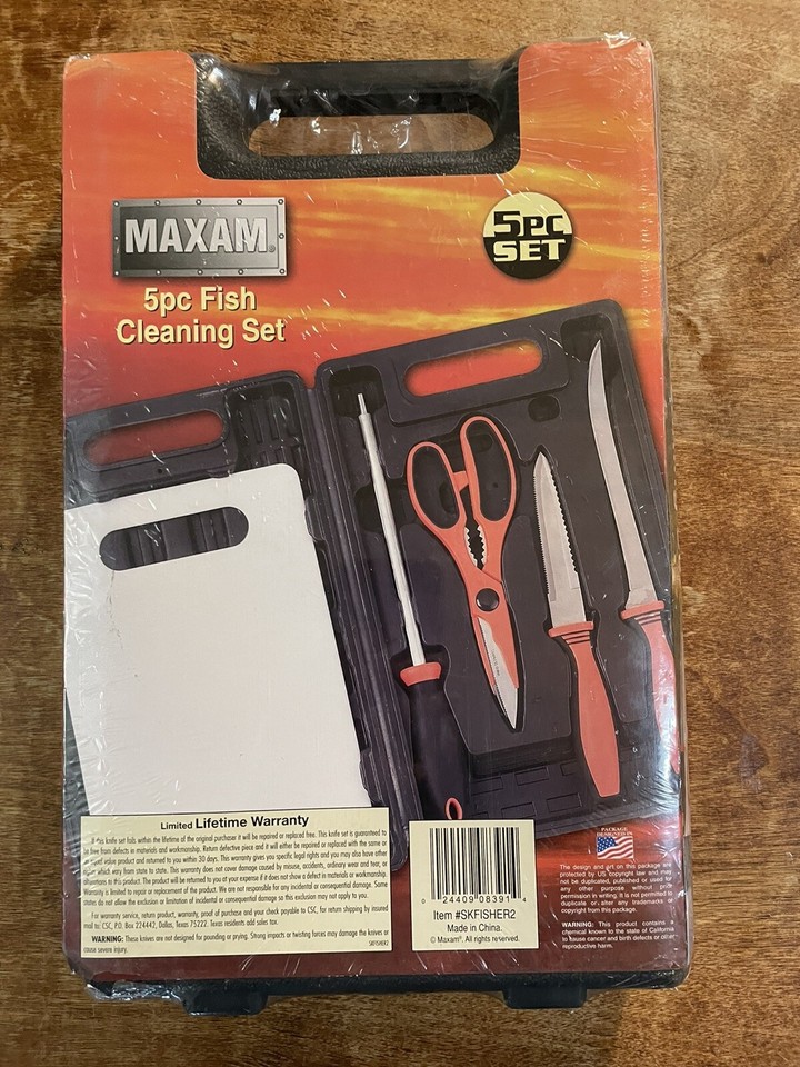 Maxam Fish Knife Set 5 piece Hard Cover Sharpener Cutting Board 2 ...