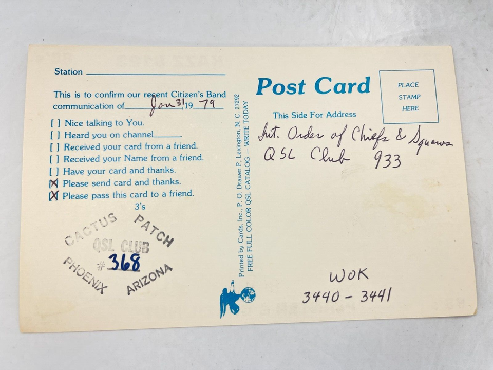Vintage QSL Card Ham CB Amateur Radio KAZZ 8123 Bruce Neide Planter ...