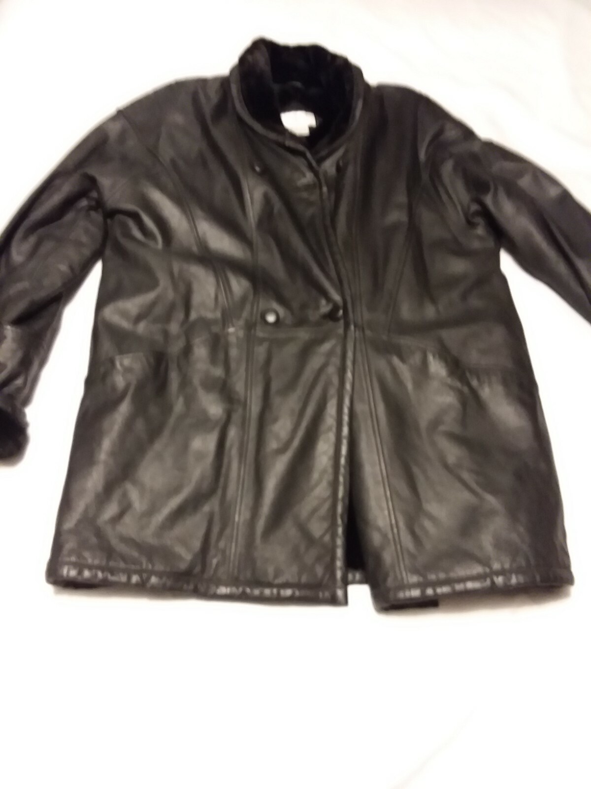 Charles Klein womans black leather coat with faux fur… - Gem