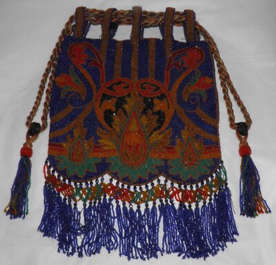 Stunning ANTIQUE Victorian Micro BEADED PURSE Bag Drawstring Unusual ...