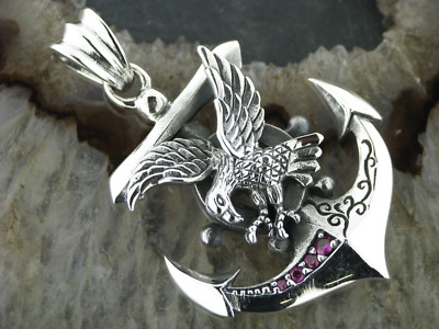 Old School Silber Kettenanhänger Anker mit Adler Anchor with eagle ...