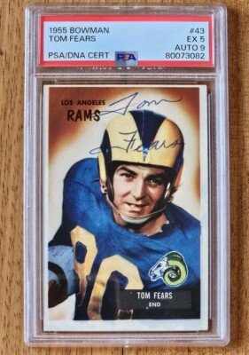 1955 Bowman #43 Tom Fears PSA/DNA 5 EX AUTO 9 HOF Los Angeles Rams UCLA ...