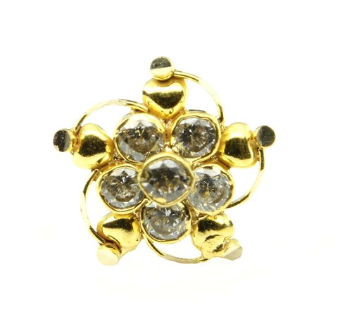 Medusha Or Nez Clou 14K Ethnique Blanc Zircone Indien Piercing Bague ...