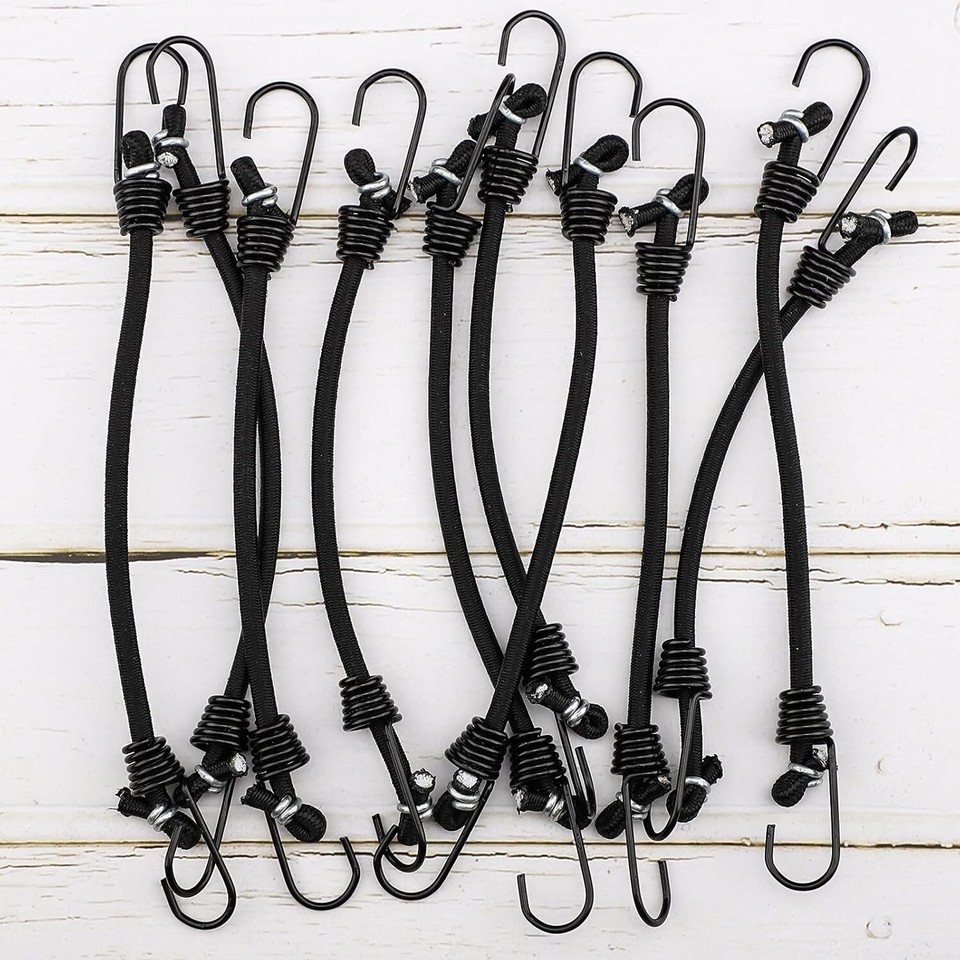 Small Bungee Cords with Hooks 6 or 10 Inch Mini Black Bungee Cords, 10 ...