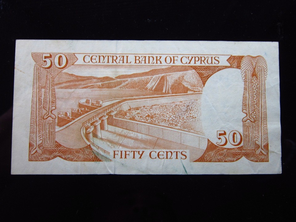 Cyprus 50 Cents 1988 h1398 P52 Central Bank Kıbrıs Κύπρος Banknote ...