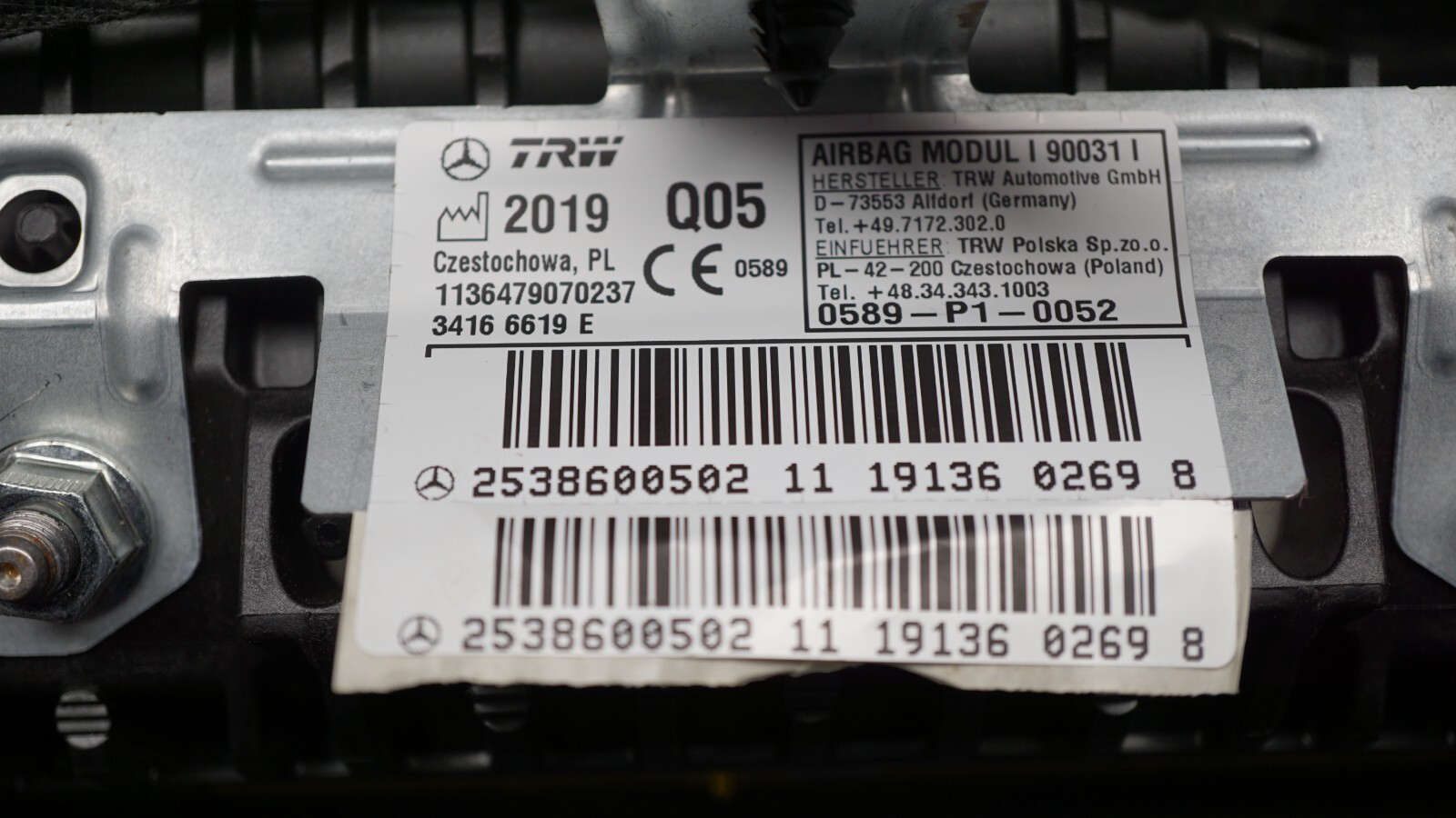 OEM MERCEDES BENZ GLC W253 X253 C253 DASH PASSENGER SRS A2538600502 ...