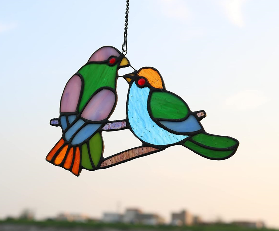 Stained Glass Lover Bird Suncatcher Hanging Decor | eBay