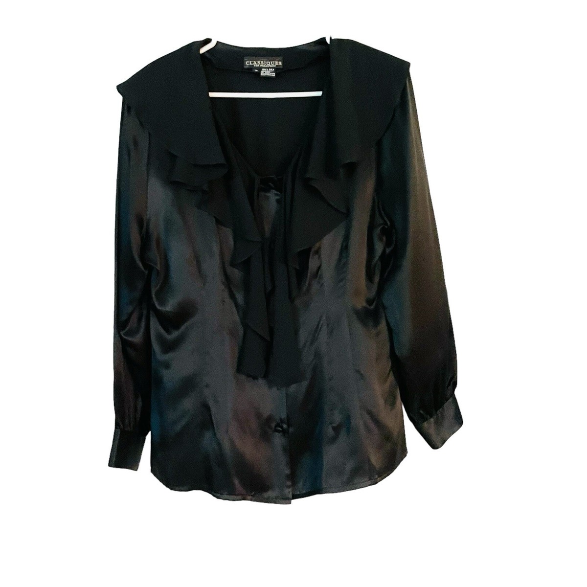 Black Silk Blouse With Ruffles Black Ruffle Blouse In 100 Mulberry
