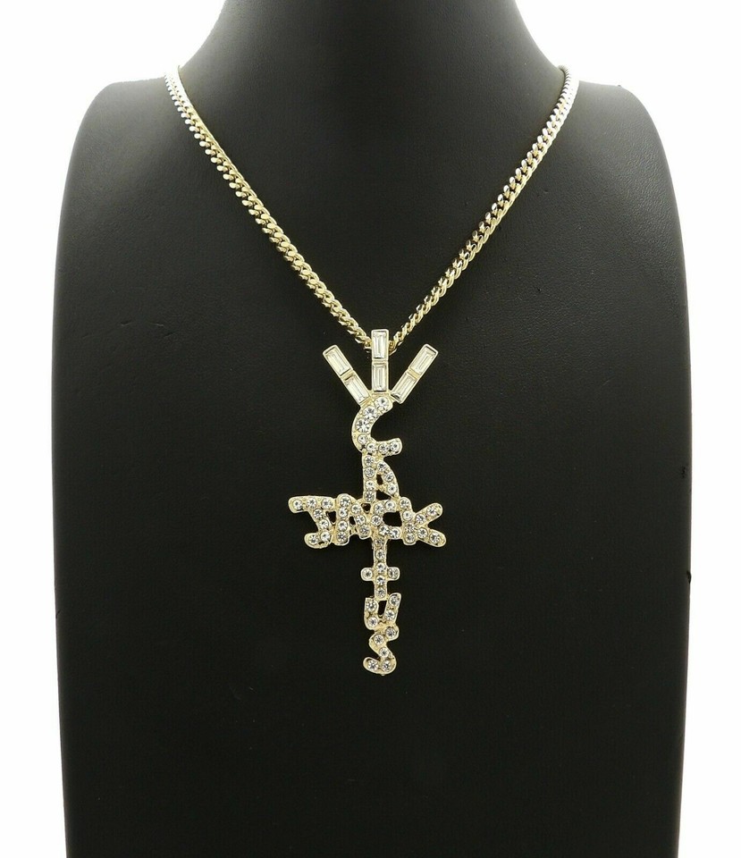 Hip Hop Travis Scott Cactus Jack Cross Pendant 24" Cuban Box Rope Chain ...
