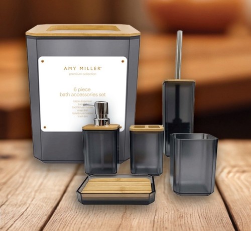 Amy Miller 6 PC Black & Bamboo Tan Bath Accessories Set. | eBay