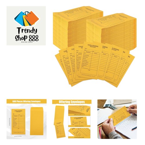 600 Pcs Church Offering Tithe Donation Envelopes 6.5 x 3.5 Inch Golden ...