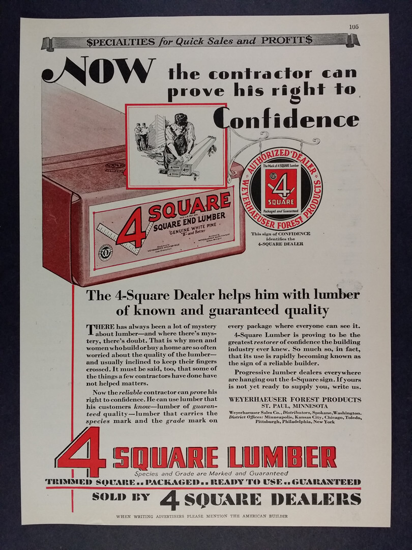 1929 4-Square White Pine Lumber Weyerhaeuser vintage print Ad | eBay