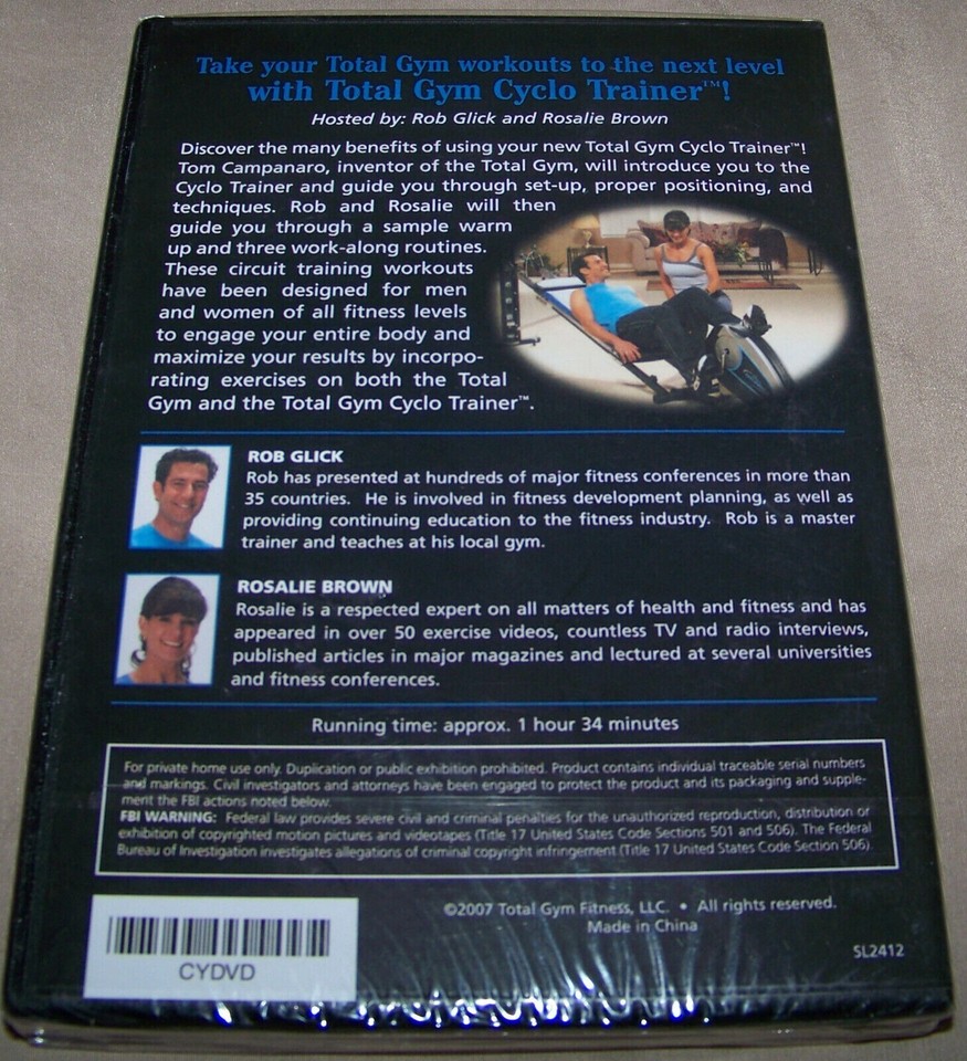 Total Gym Cyclo Trainer Your Training Guide DVD 3 Work Along Workout ...