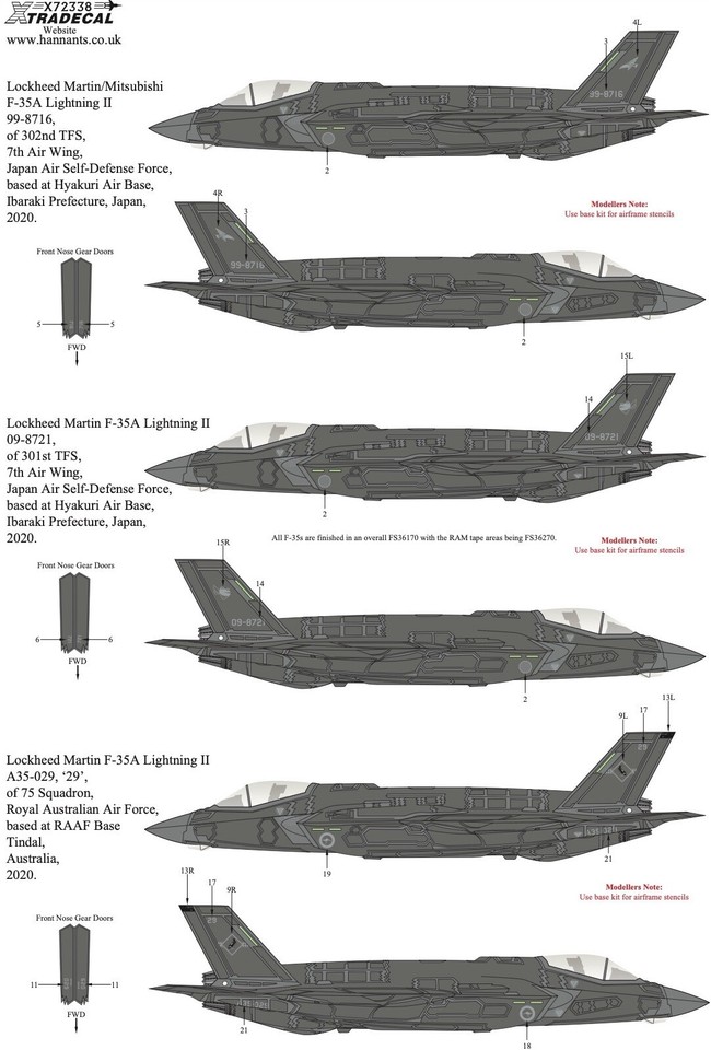 Xtradecal 1/72 F-35A F-35B Lightning II Worldwide Collection 21 Schemes ...