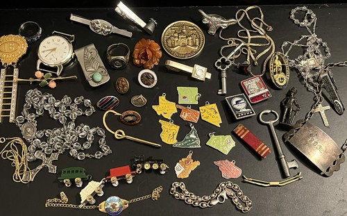 40+ Pc Atq Vtg Random Treasure Junk Drawer Jewelry Lot Some Sterling ...