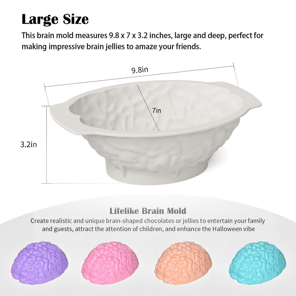 Silicone Brain Mold White Realistic Human Organ Cake Mould 3.2 Inch ...