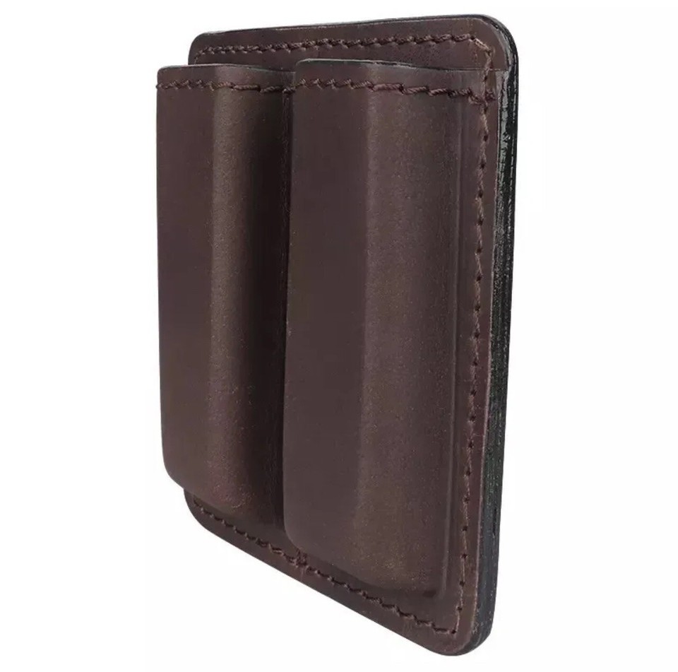 Double Magazine Pouch Genuine Leather for .40 .45 9mm Single Stack ...