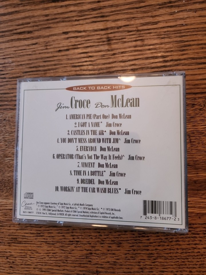 Back to Back Hits by Jim Croce (CD, 1995) 724381867723| eBay