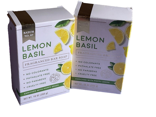 LEMON BASIL FRAGRANCED BAR SOAPS by COMMONWEALTH SOAP & TOILETRIES 🇺🇸 2 ...