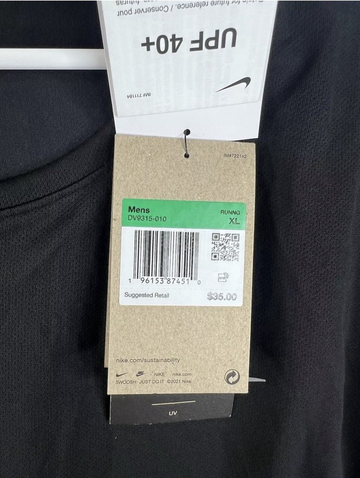 Nike Miler Men's Black Dri-FIT UV Short-Sleeve Running Top (DV9315-010 ...