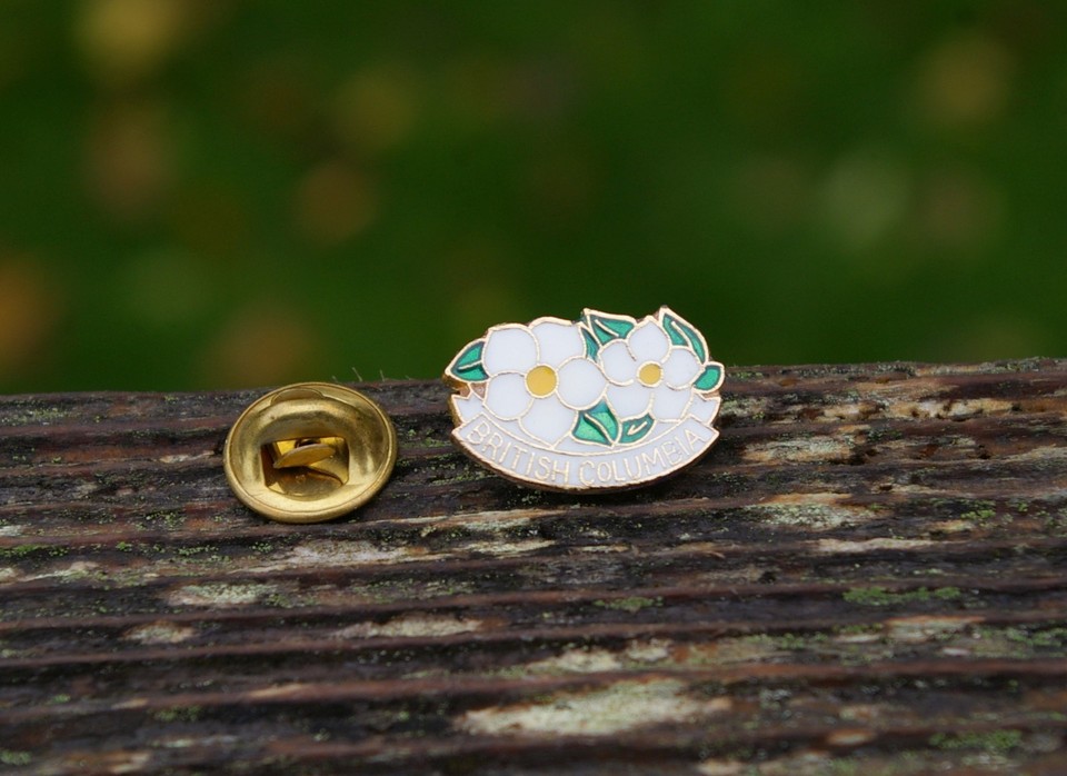 British Columbia Gold Tone Metal Enamel Lapel Pin Pinback Flowers ...